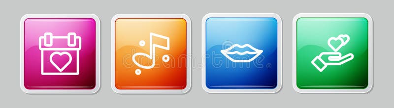 Set Line Calendar, Music Note, Smiling Lips and Heart Hand. Colorful ...