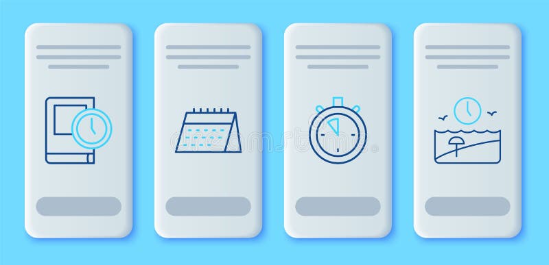 Set Line Calendar, Stopwatch, Time for Book and Vacation Time Icon ...