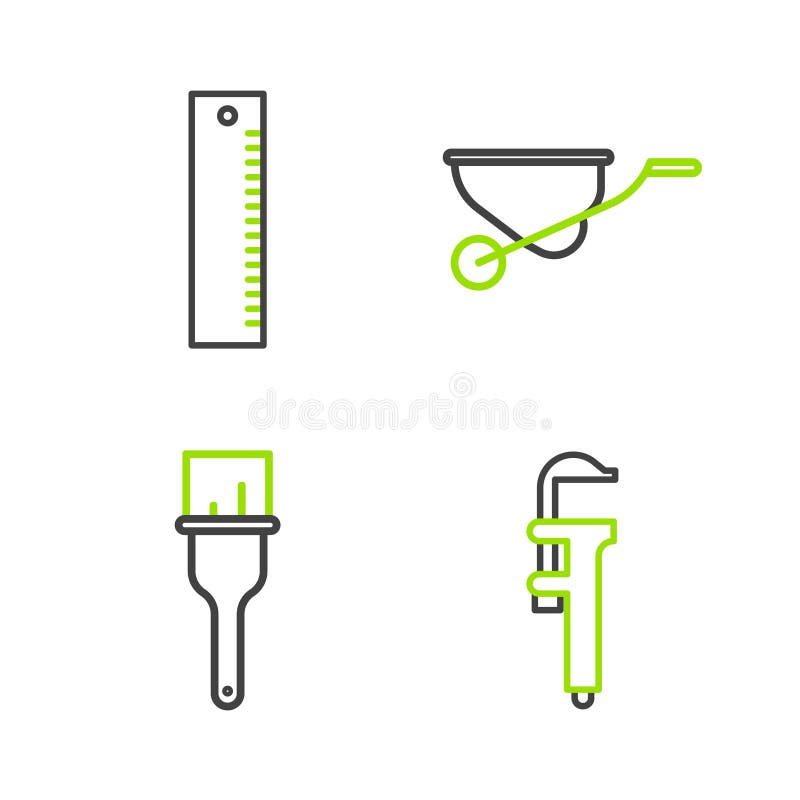 Set Line Calliper or Caliper and Scale, Paint Brush, Wheelbarrow and ...
