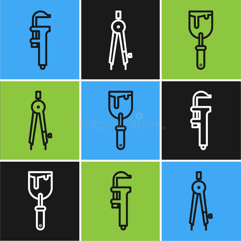 Set Line Calliper or Caliper and Scale, Putty Knife and Drawing Compass ...