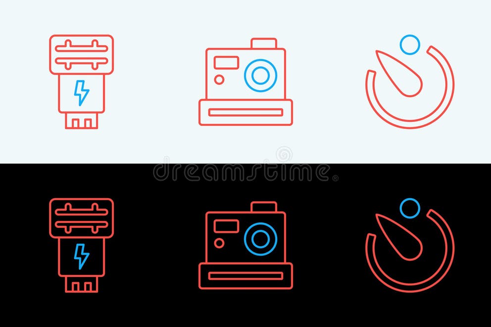 Set Line Camera Timer, Photo Camera Flash and Icon. Vector Stock ...