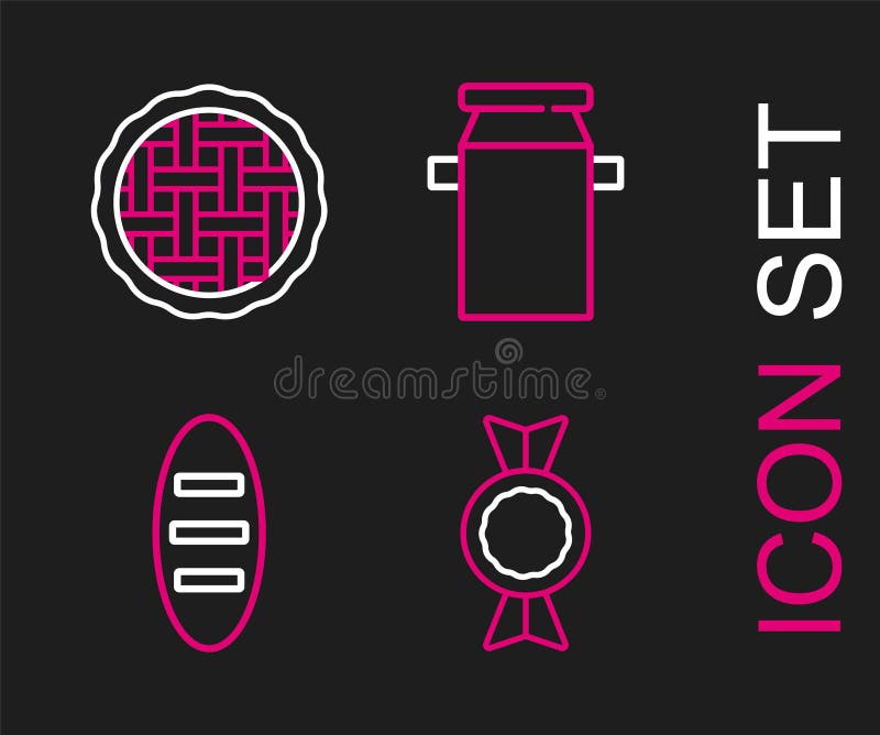 Set Line Candy, Bread Loaf, Container for Milk and Homemade Pie Icon ...