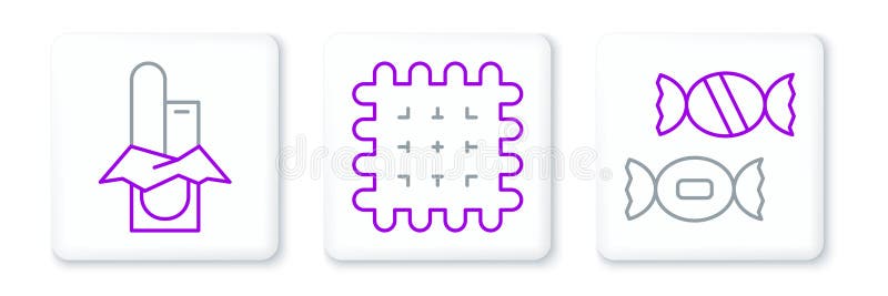 Set Line Candy, Chocolate Bar and Cracker Biscuit Icon. Vector Stock ...