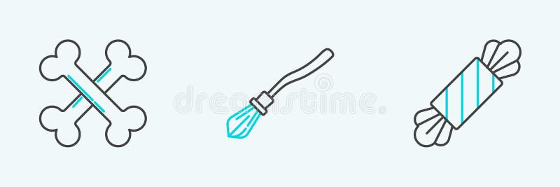 Set Line Candy, Crossed Bones and Witches Broom Icon. Vector Stock ...