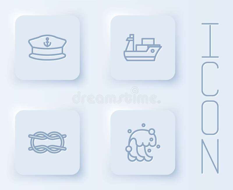 Set Line Captain Hat, Cargo Ship, Nautical Rope Knots and Tsunami ...