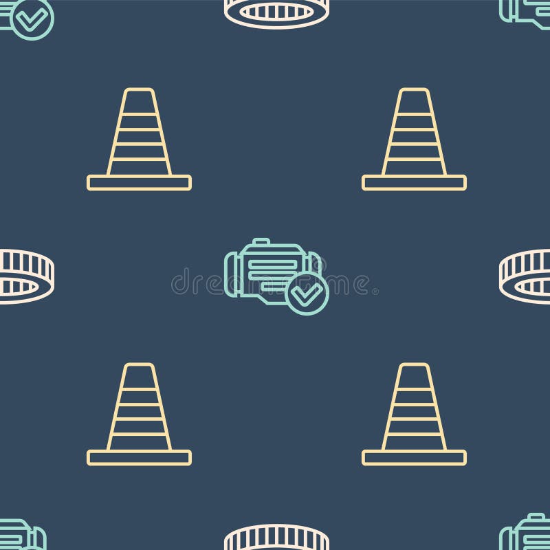 Set Line Car Air Filter, Traffic Cone and Check Engine on Seamless ...