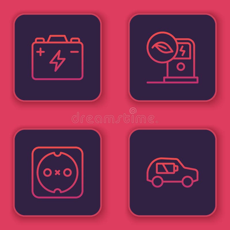 Set Line Car Battery, Electrical Outlet, Car Charging Station and ...