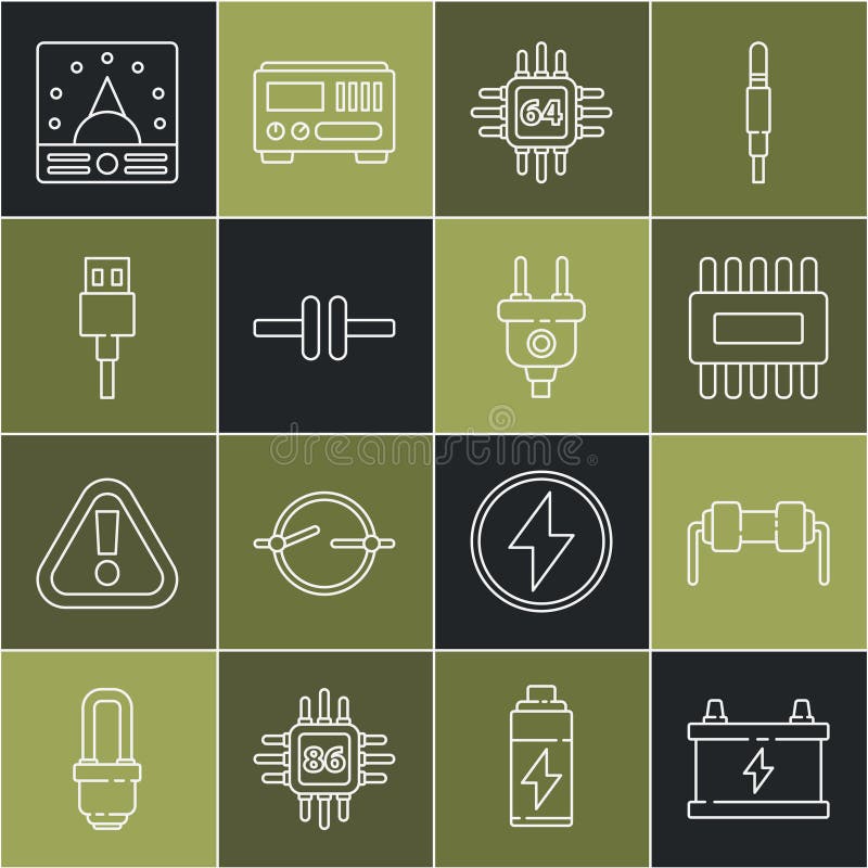 Set Line Car Battery, Resistor Electricity, Processor with ... Set Line Car Battery, Resistor Electricity, Processor with ...