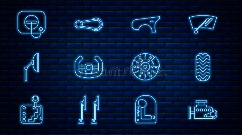 Set Line Car Engine, Tire, Fender, Sport Steering Wheel, Windscreen ... Set Line Car Engine, Tire, Fender, Sport Steering Wheel, Windscreen ...
