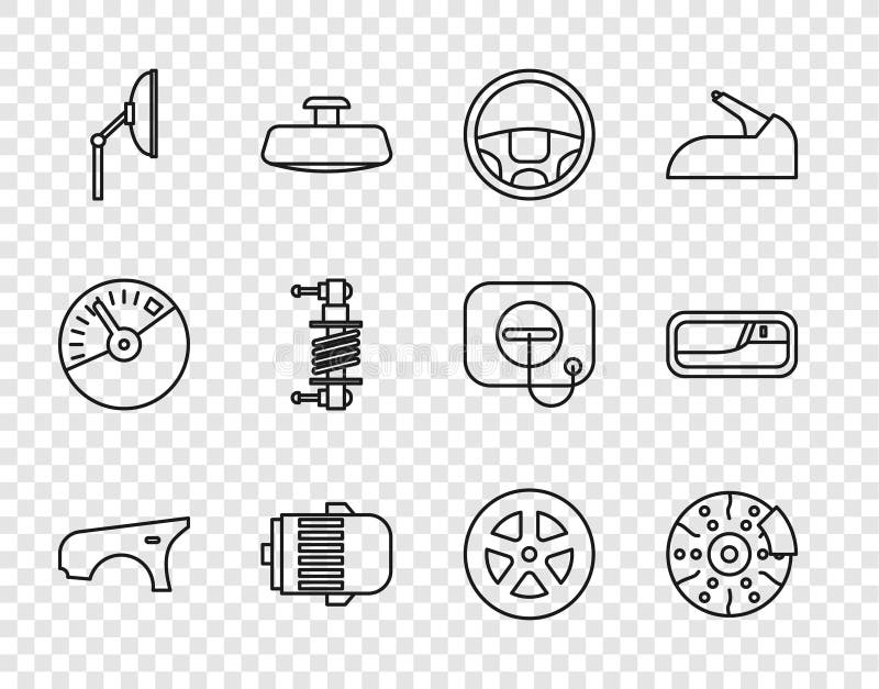 Set Line Car Fender, Brake Disk with Caliper, Steering Wheel, Electric ... Set Line Car Fender, Brake Disk with Caliper, Steering Wheel, Electric ...