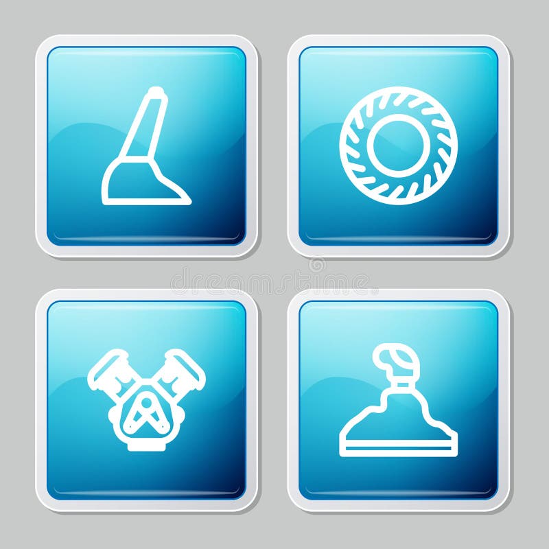 Set Line Car Handbrake, Tire, Engine and Gear Shifter Icon. Vector ...