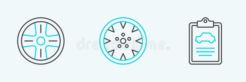 Set Line Car Inspection, Alloy Wheel and Icon. Vector Stock ...