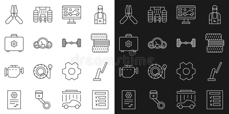 Set Line Car Inspection, Windscreen Wiper, Tire Wheel, Diagnostics ... Set Line Car Inspection, Windscreen Wiper, Tire Wheel, Diagnostics ...