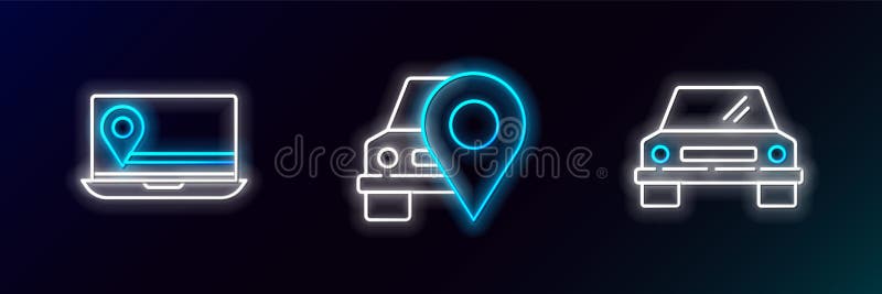 Set Line Car, Laptop with Location Marker and Map Pointer Taxi Icon ...