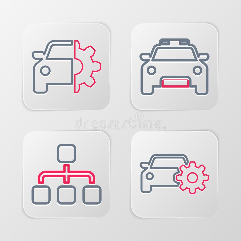 Set Line Car Service, Hierarchy Organogram Chart, Police Car and ...