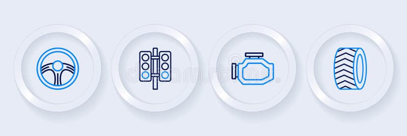 Set Line Car Tire Wheel, Check Engine, Racing Traffic Light and ...
