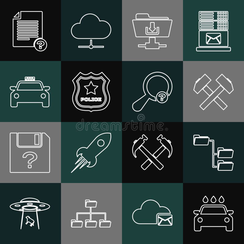Set Line Car Wash, Folder Tree, Two Crossed Hammers, FTP Folder ... Set Line Car Wash, Folder Tree, Two Crossed Hammers, FTP Folder ...