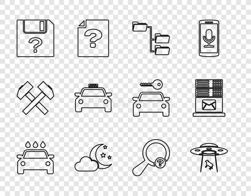 Set Line Car Wash, UFO Abducts Cow, Folder Tree, Cloud with Moon and ... Set Line Car Wash, UFO Abducts Cow, Folder Tree, Cloud with Moon and ...