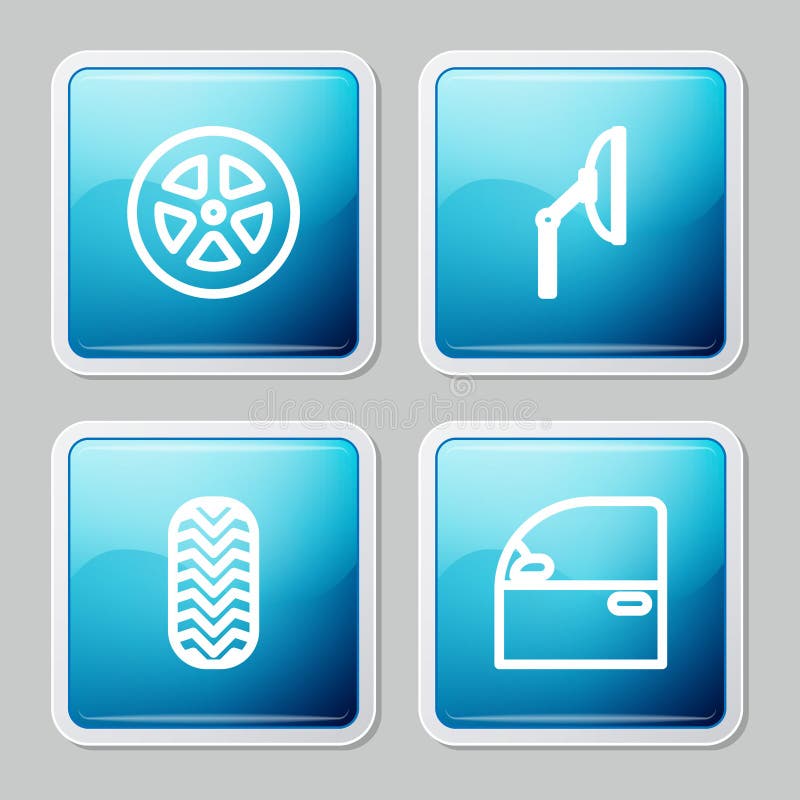 Set Line Car Wheel, Windscreen Wiper, Tire and Door Icon. Vector Stock ... Set Line Car Wheel, Windscreen Wiper, Tire and Door Icon. Vector Stock ...