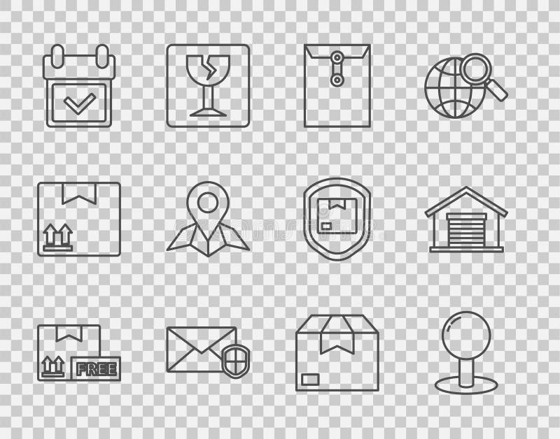 Set Line Cardboard Box with Free Symbol, Push Pin, Envelope, Shield ... Set Line Cardboard Box with Free Symbol, Push Pin, Envelope, Shield ...