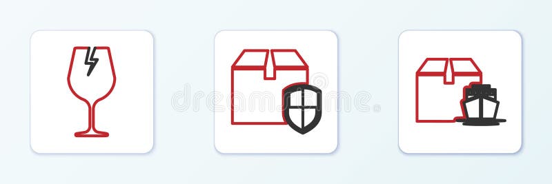 Set Line Cargo Ship with Boxes, Fragile Broken Glass and Delivery ...