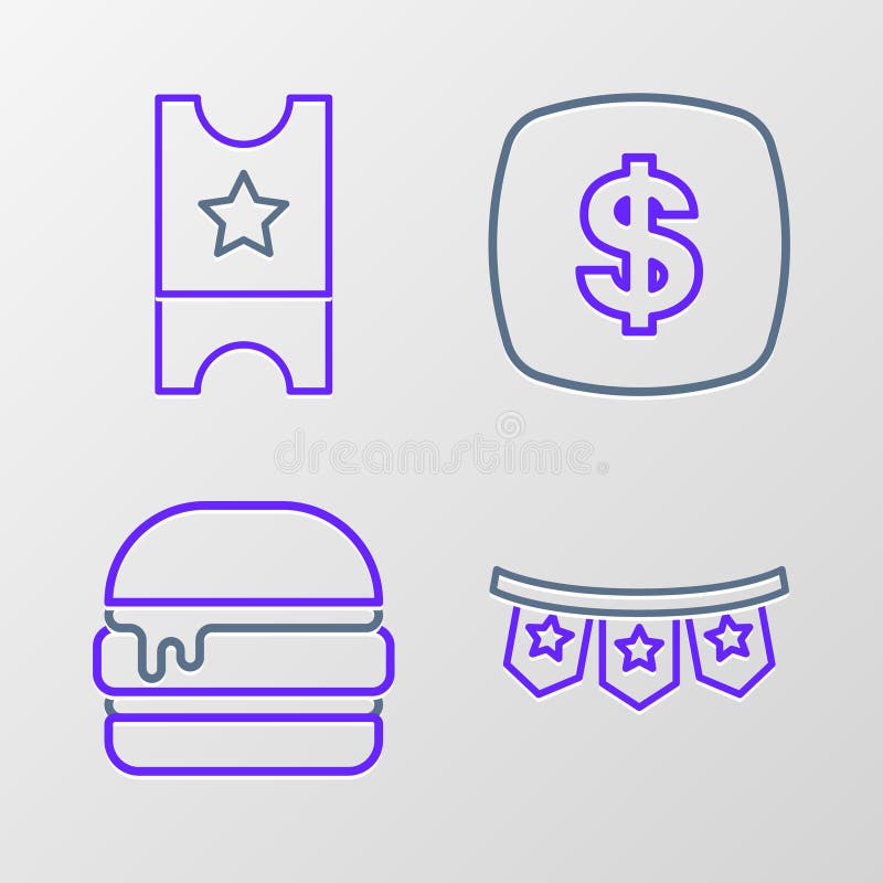 Set Line Carnival Garland with Flags, Burger, Dollar Symbol and ...