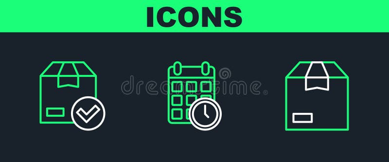 Set Line Carton Cardboard Box, Ackage with Check Mark and Cardboard ...