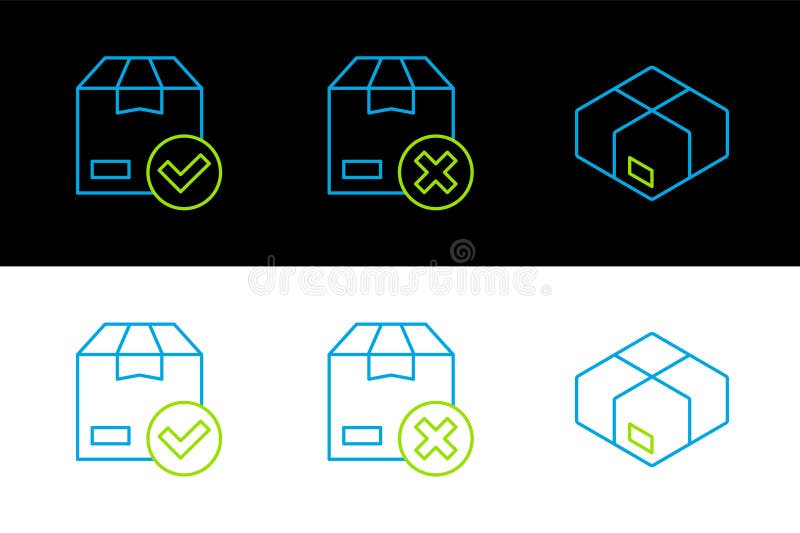 Set Line Carton Cardboard Box, Ackage with Check Mark and Icon. Vector ...