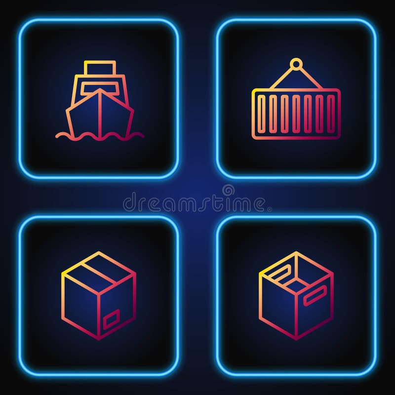 Set Line Carton Cardboard Box, Cargo Ship with Boxes Delivery and ...