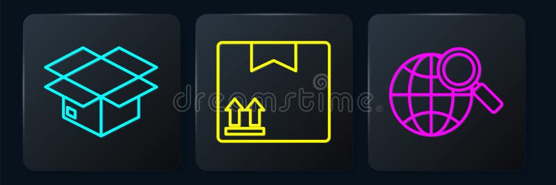 Set Line Carton Cardboard Box, Magnifying Glass with Globe and ...