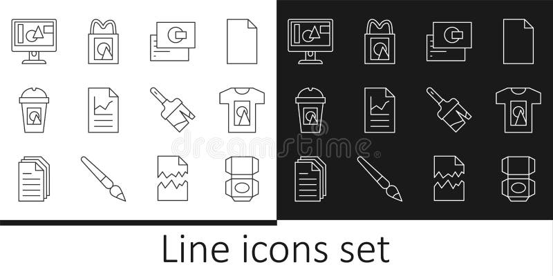 Set Line Carton Cardboard Box, T-shirt, Business, Document with Graph ... Set Line Carton Cardboard Box, T-shirt, Business, Document with Graph ...