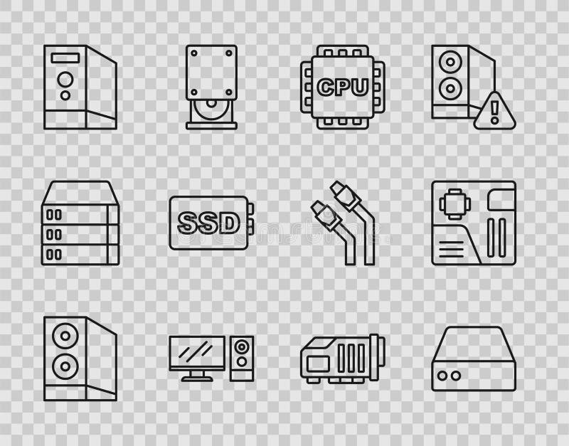Set Line Case of Computer, Server, Data, Web Hosting, Processor with ... Set Line Case of Computer, Server, Data, Web Hosting, Processor with ...