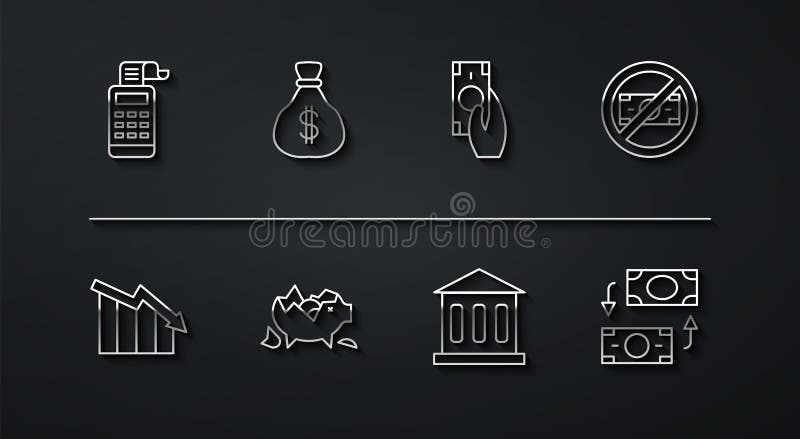 Set Line Cash Register Machine, Financial Growth Decrease, No Money ...