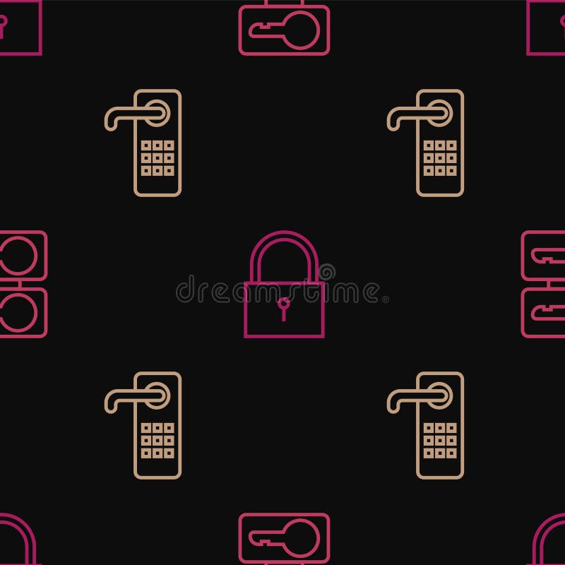 Set Line Casting Keys, Digital Door Lock and Lock on Seamless Pattern ...