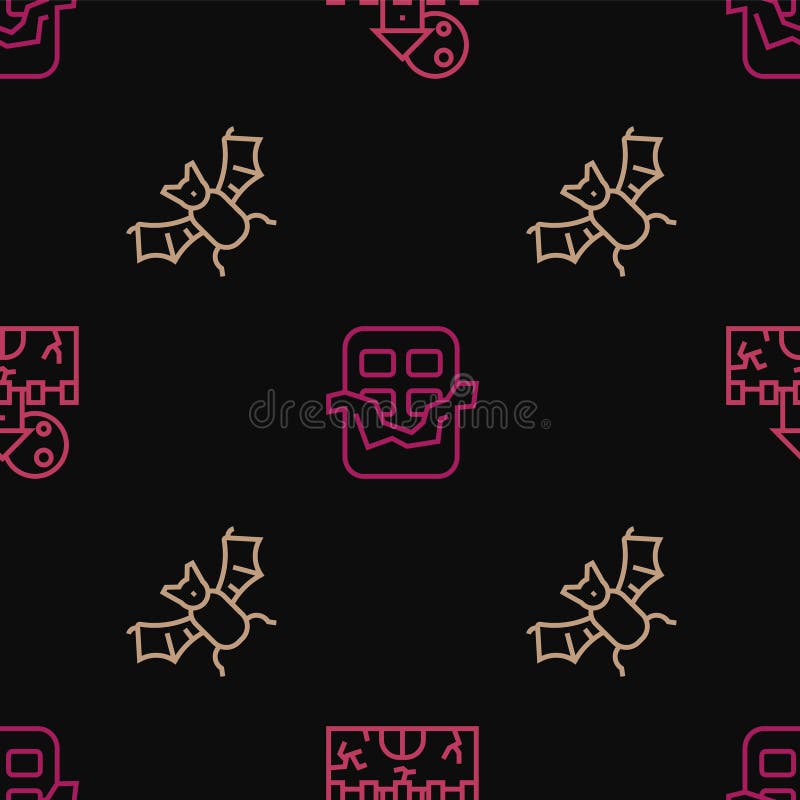 Set Line Castle, Fortress, Flying Bat and Chocolate Bar on Seamless ...