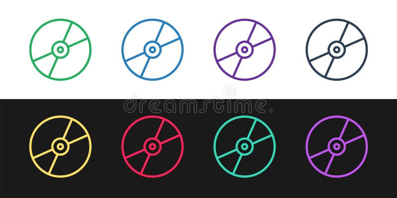 Set Line CD or DVD Disk Icon Isolated on Black and White Background ...