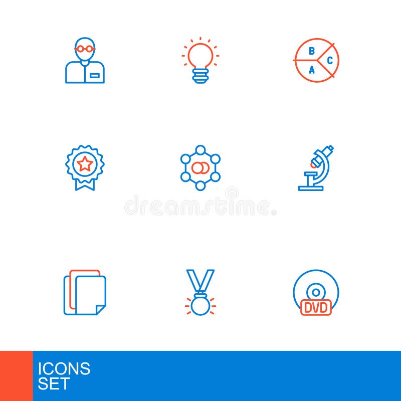 Set Line CD or DVD Disk, Medal, File Document, Microscope, with Star ...