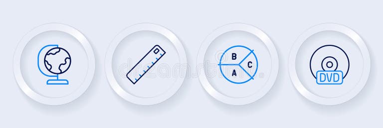 Set Line CD or DVD Disk, Pie Chart Infographic, Ruler and Earth Globe ...