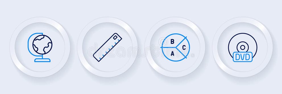 Set Line CD or DVD Disk, Pie Chart Infographic, Ruler and Earth Globe ...