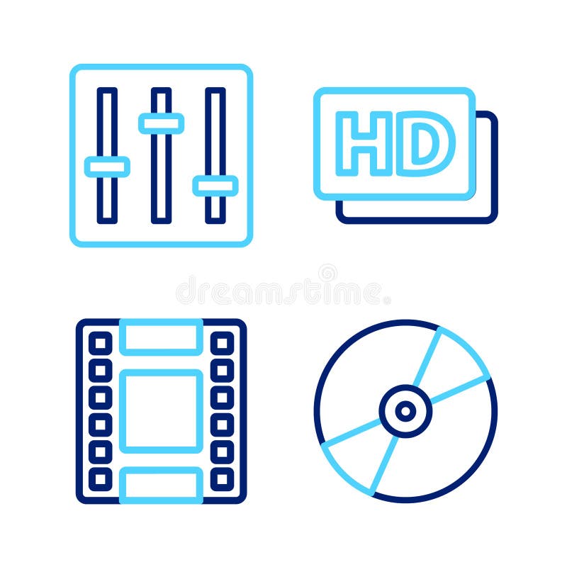 Set Line CD or DVD Disk, Play Video, Hd Movie, Tape, Frame and Sound ...