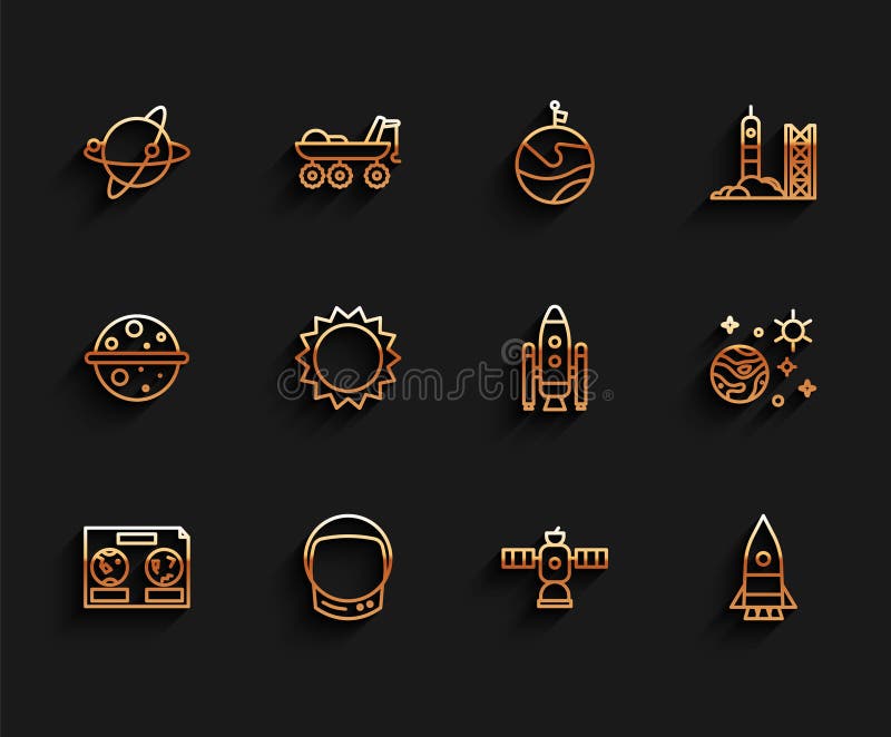 Set Line Celestial Map of the Night Sky, Astronaut Helmet, Satellites ...