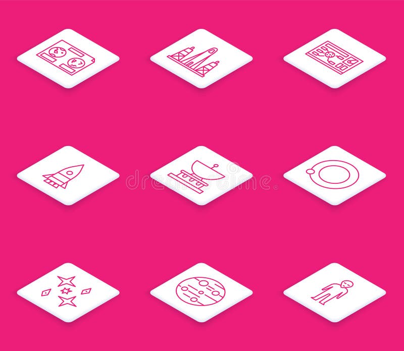 Set Line Celestial Map of the Night Sky, Rocket Launch from Spaceport ...