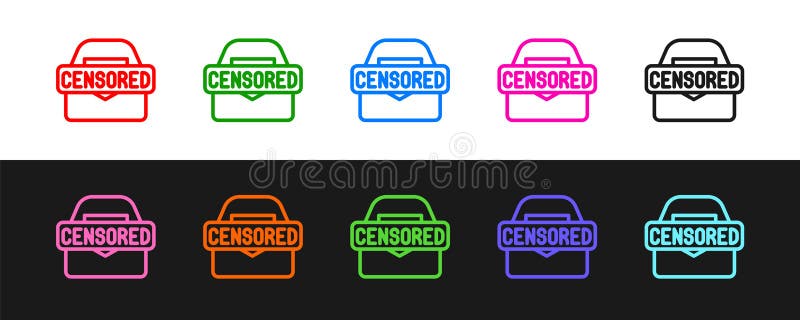 Set Line Censored Stamp Icon Isolated on Black and White Background ...