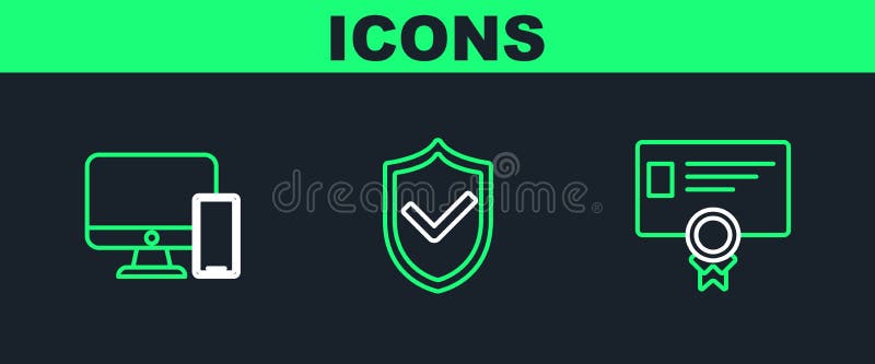 Set Line Certificate Template, Computer Monitor and Mobile Phone and ...