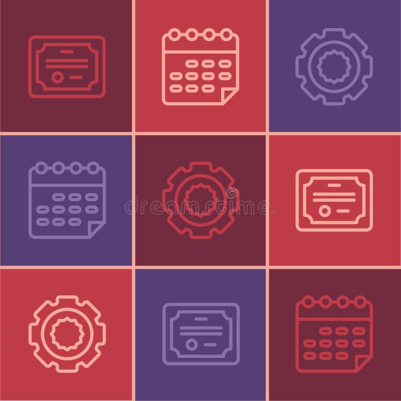 Set Line Certificate Template, Gear and School Timetable Icon. Vector ... Set Line Certificate Template, Gear and School Timetable Icon. Vector ...