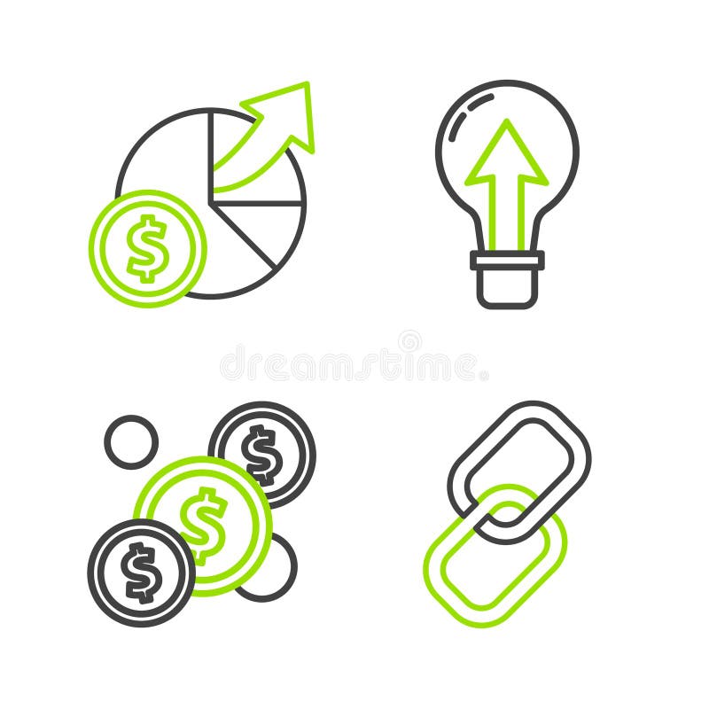 Set Line Chain Link, Coin Money with Dollar, Light Bulb and Money and ...
