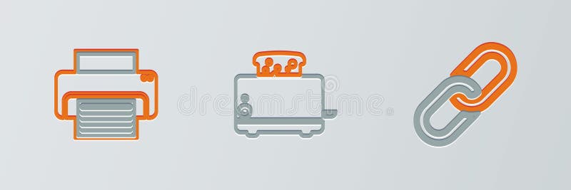 Set Line Chain Link, Printer and Toaster with Toasts Icon. Vector Stock ...