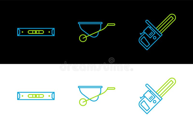 Set Line Chainsaw, Construction Bubble Level and Wheelbarrow Icon ...