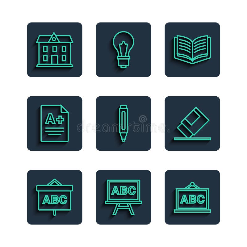 Set Line Chalkboard, Open Book, Marker, Exam Sheet with a Plus Grade ...