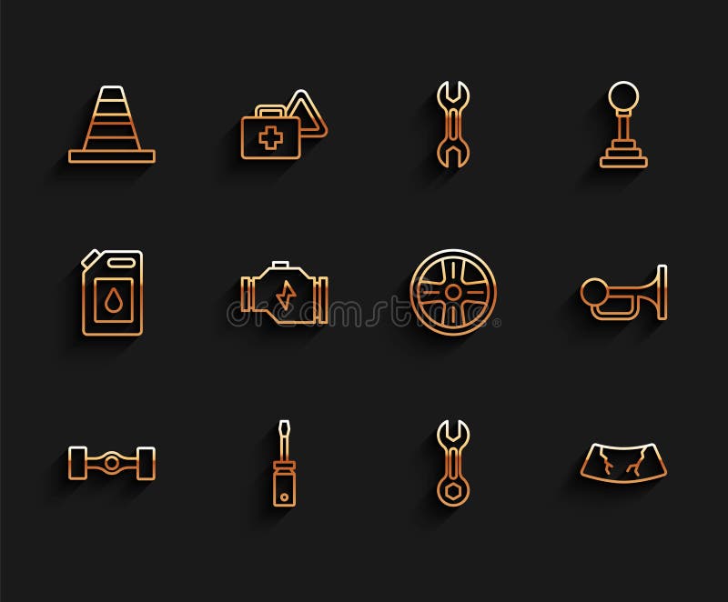 Set Line Chassis Car, Screwdriver, Traffic Cone, Wrench Spanner, Broken ... Set Line Chassis Car, Screwdriver, Traffic Cone, Wrench Spanner, Broken ...